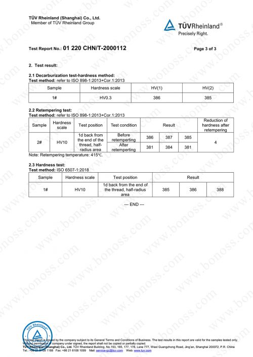 TUV Test Report for BONOSS Wheel Studs 1/2-20 UNF Decarburization Test ...