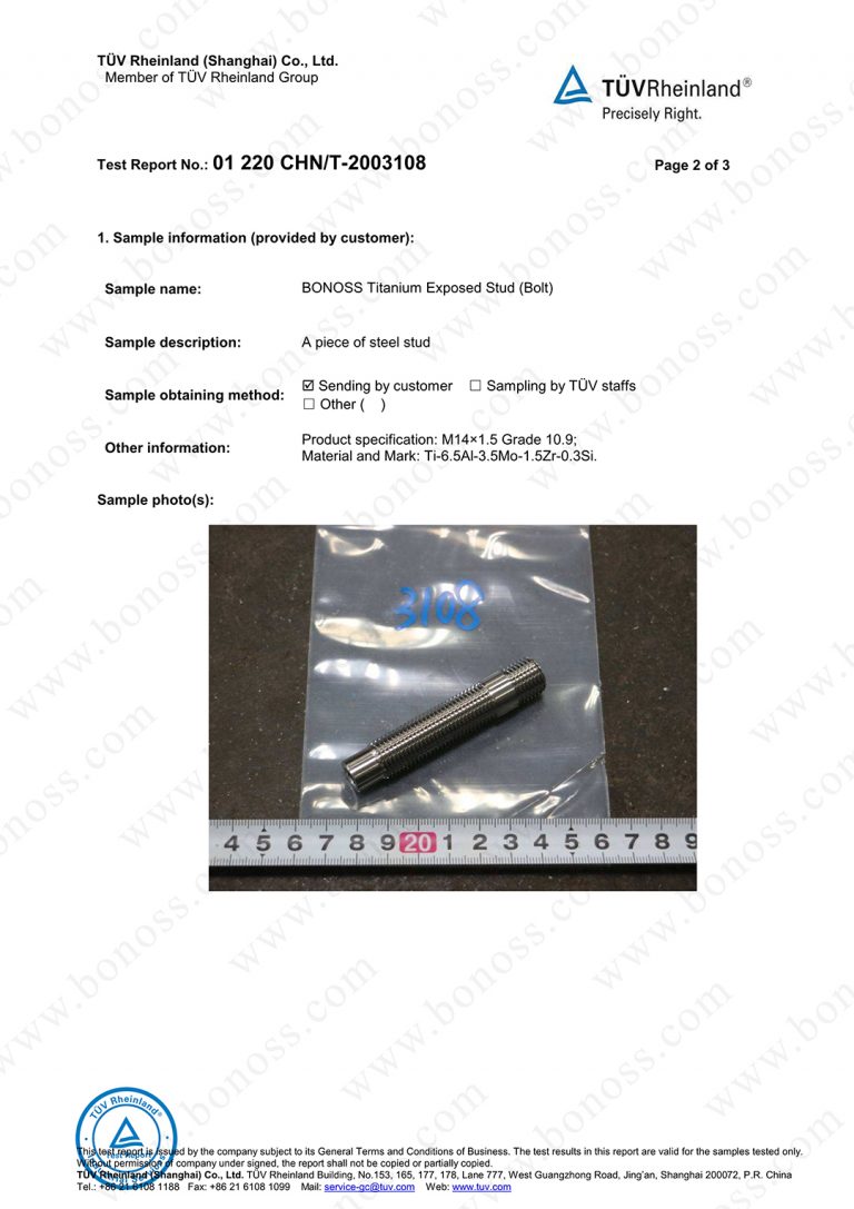 TUV Test Report for BONOSS Titanium Exposed Wheel Stud Conversion Proof ...