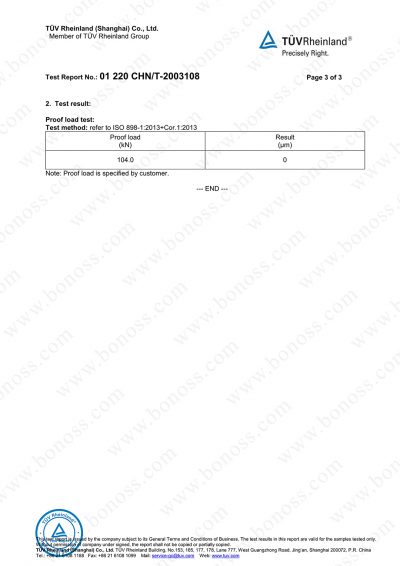 TUV Test Report for BONOSS Titanium Exposed Wheel Stud Conversion Proof ...