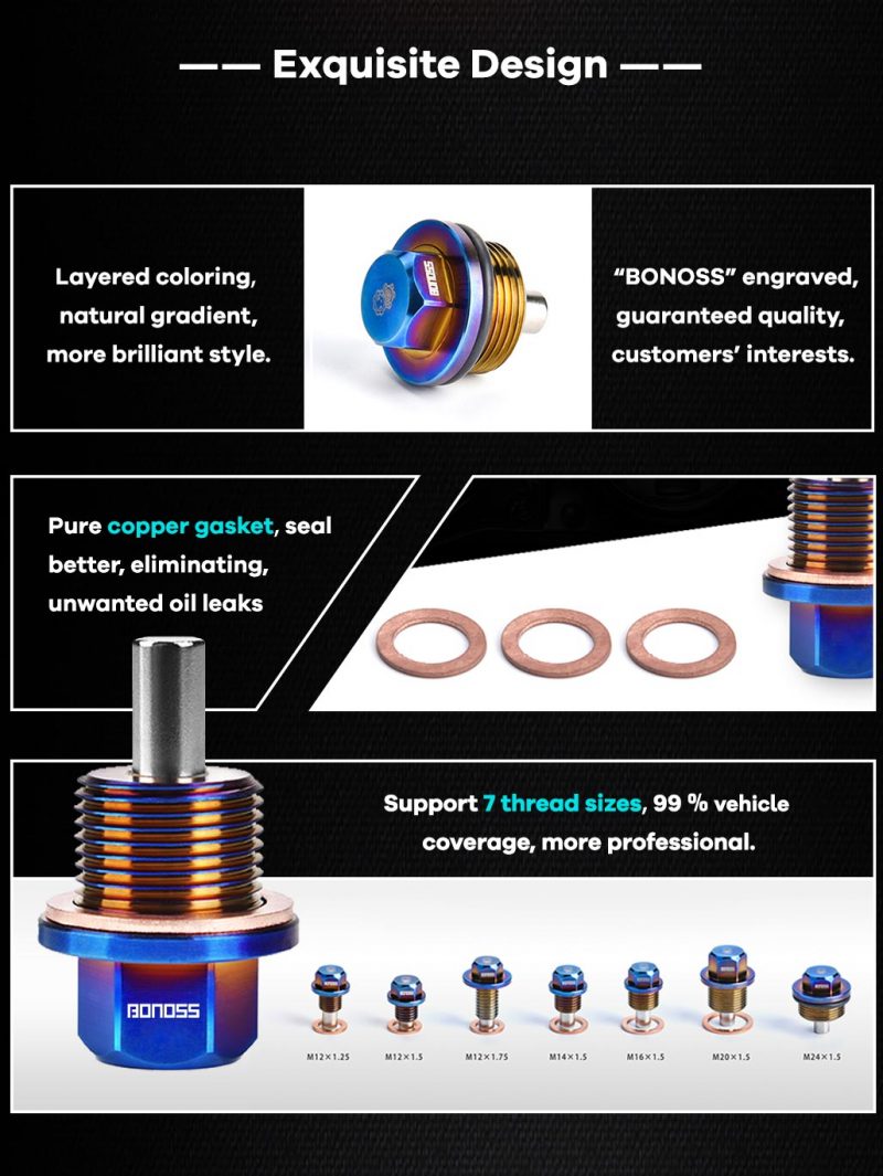 BONOSS Forged Titanium Magnetic Oil Drain Plug Kit M12x1.25 for Toyota ...