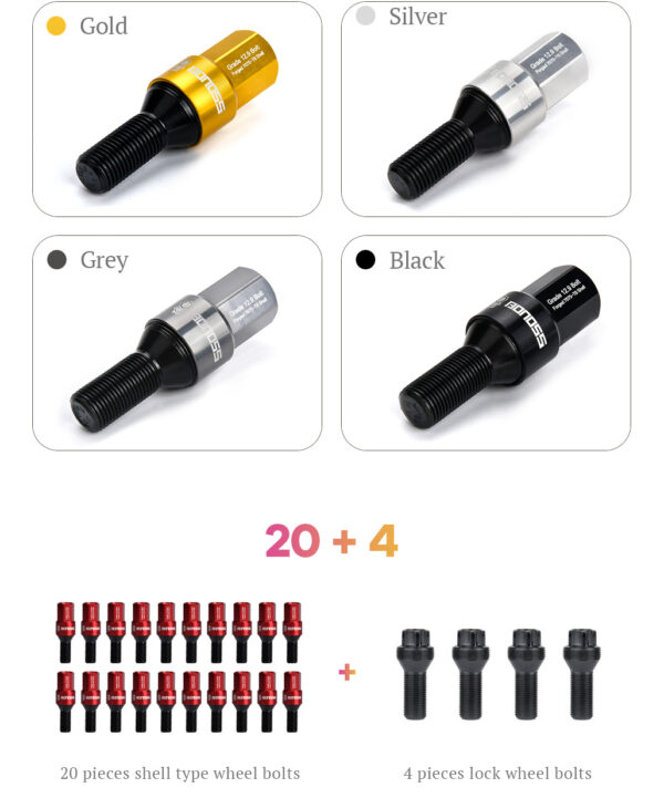 BONOSS Forged Grade 12.9 Shell Type Wheel Lock & Bolt Kit (20+4) For Porsche - BONOSS