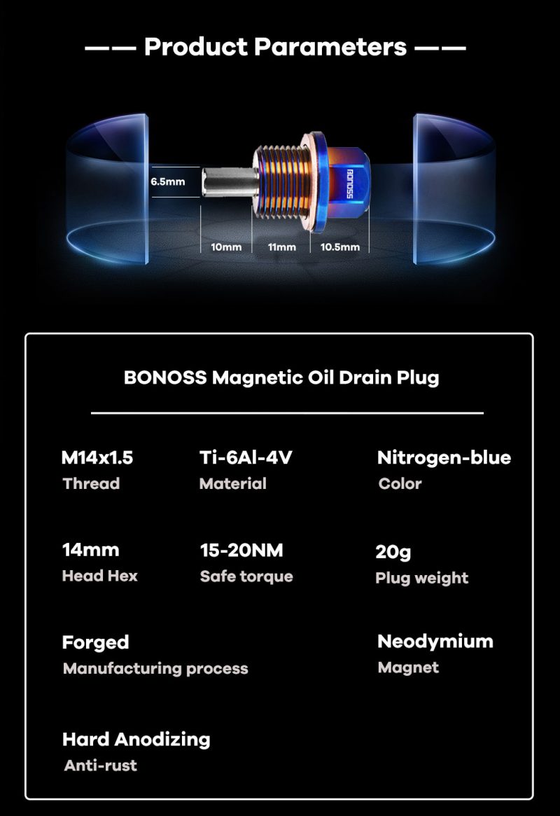 BONOSS Forged Titanium Magnetic Oil Drain Plug Kit M14x1.5 for Dodge ...