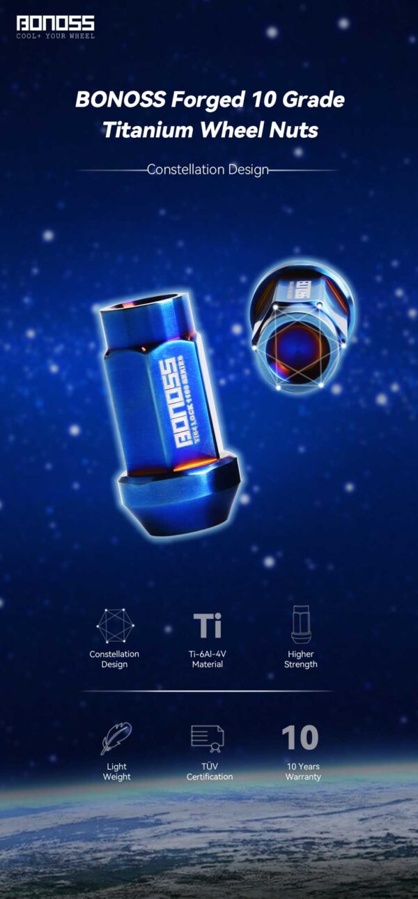 BONOSS Forged 10 Grade Titanium Wheel Lug Nuts (Constellation design) for Ford Mustang / Mustang ...