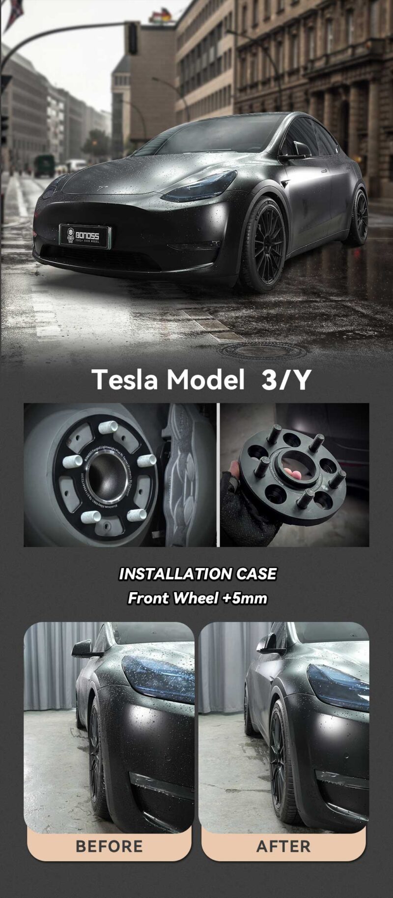 BONOSS Forged Lightweight Plus 5mm Wheel Spacers AL6061-T6 for Tesla ...
